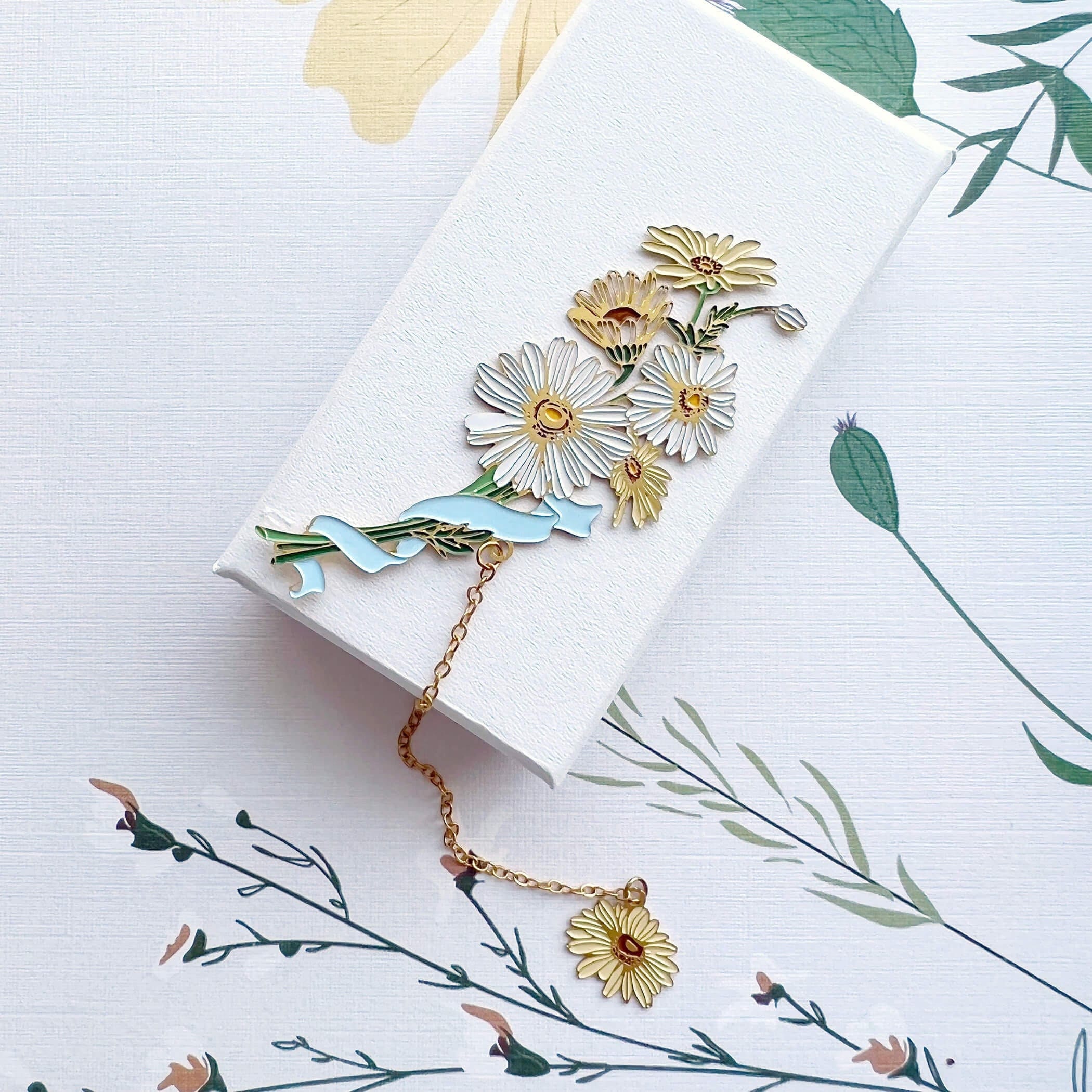 April September Birth Flower Daisy Aster Flower Bookmark Engraved Init