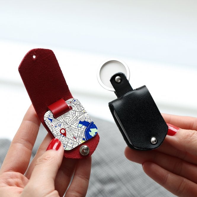 'Where We Met' Location Map Genuine Leather Flip Keyring
